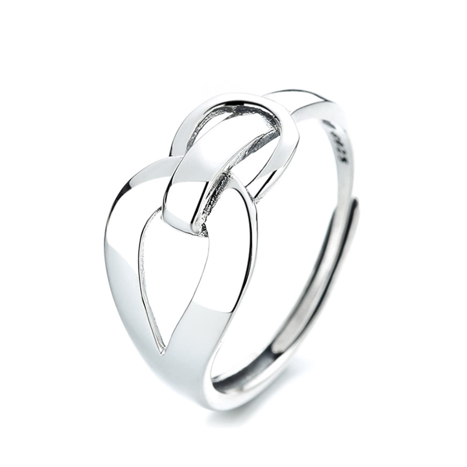 GASKER Eternity Rings for Womens, Genuine Sterling Silver Rings Geometric Buckle Shape Wedding Bands Adjustable Size