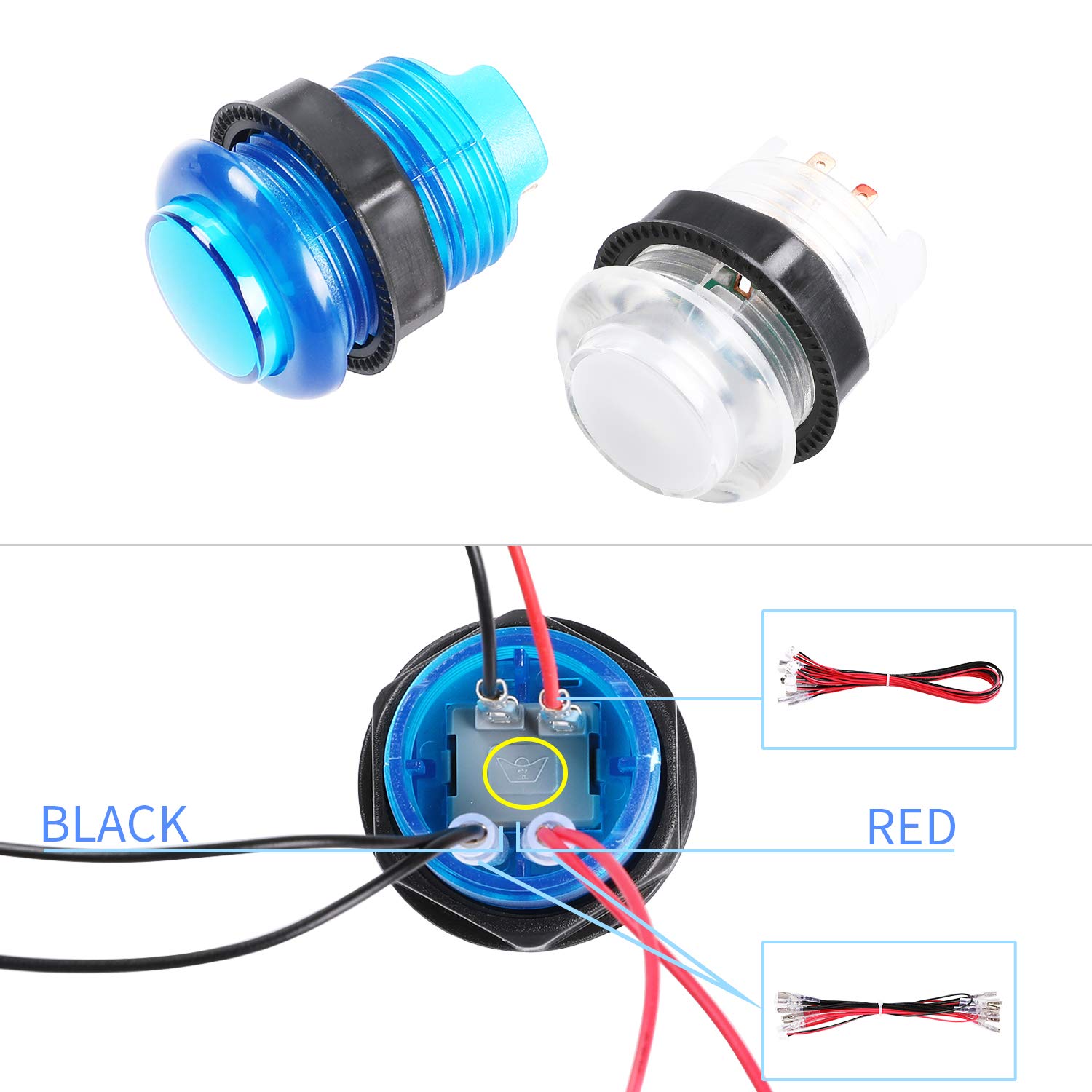 Easyget 2-Player DIY Arcade Kit Zero Delay 2-Player USB Encoder + 2X Joystick + 20x LED Arcade Buttons for PC, Windows, MAME, Mac & Raspberry Pi Retro Gaming DIY (Red & Blue)
