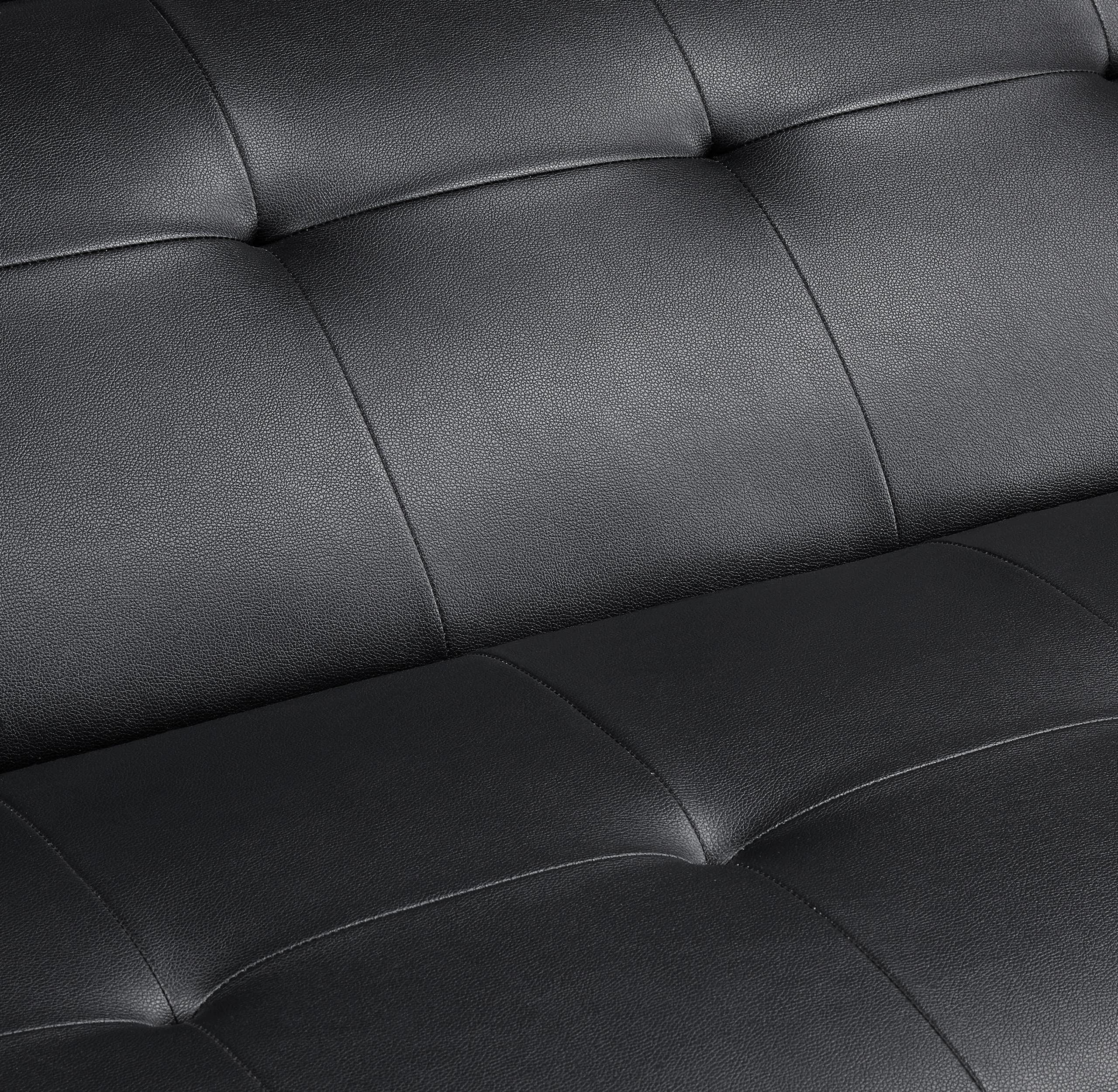 Topeakmart Tufted Faux Leather Sofa Couch Foldable Sofa Sleeper Bed Black Guest Couch Bed Converts to Recliner and Bed