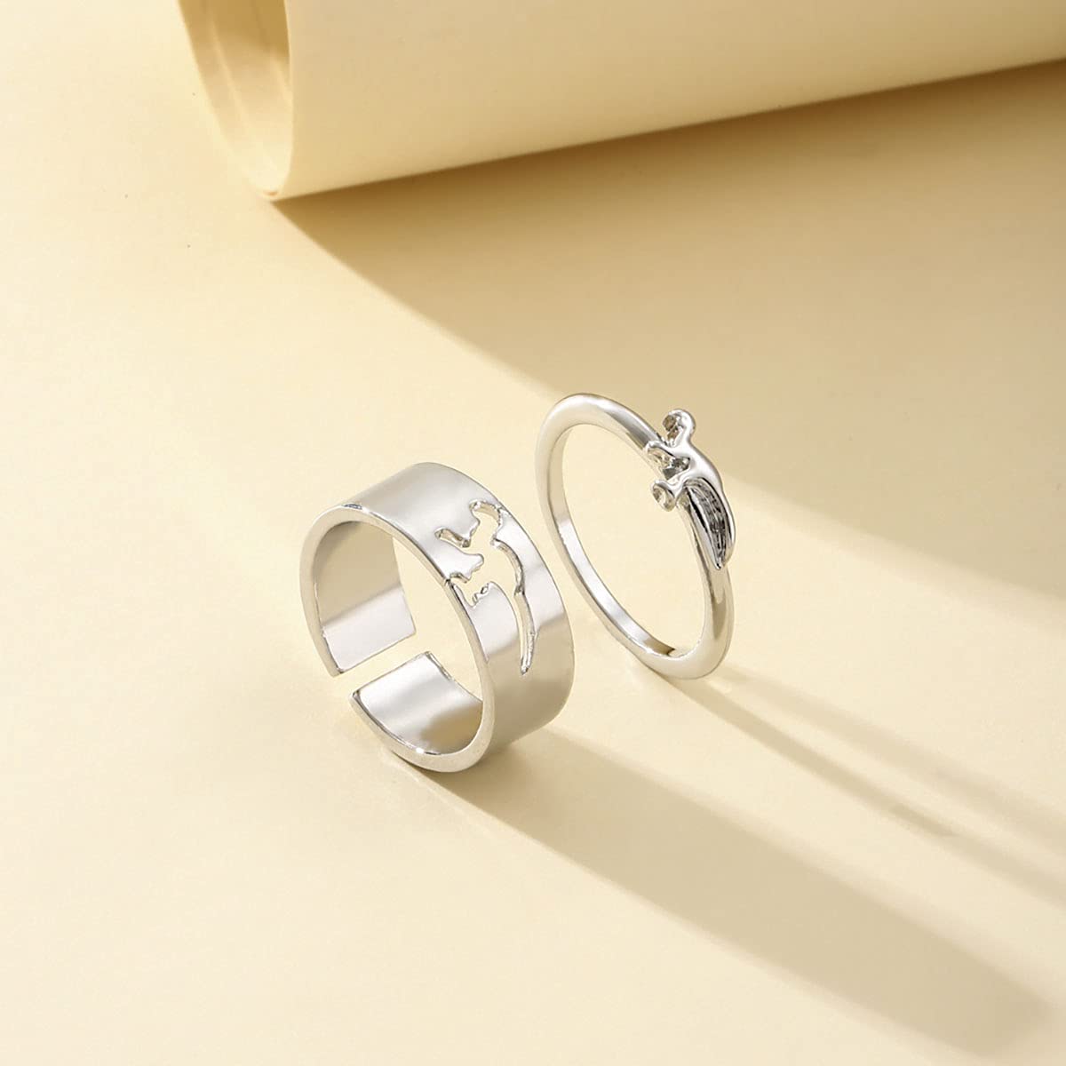 ERLOSYA 6 Pieces Matching Dinosaur Knuckle Rings Set for Couples Women, Adjustable Hollow Open Stackable Finger Band Promise Ring, for Party Daily Jewelry (6 Pcs)