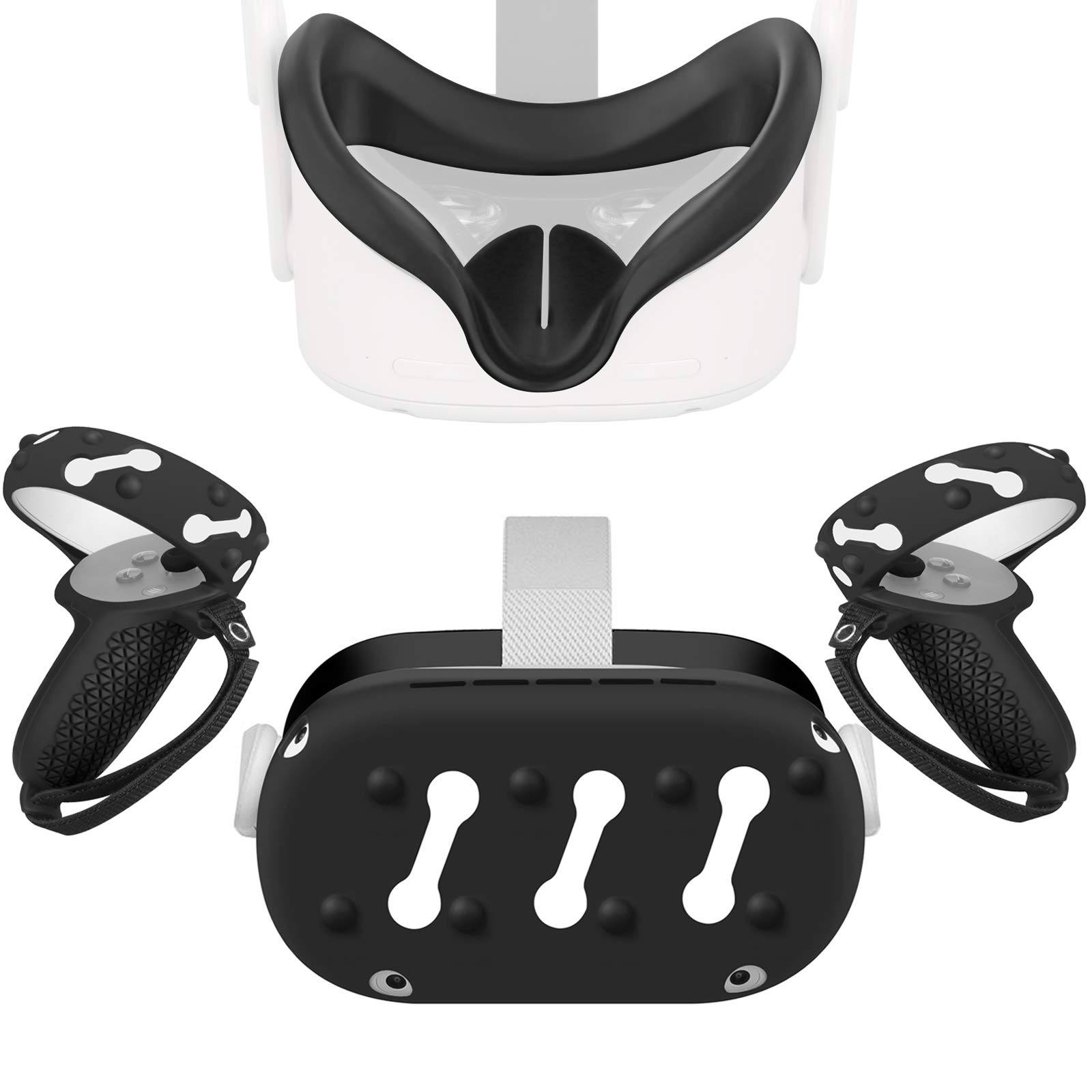 Esimen Grip Cover Face Silicone Cover for Oculus Quest 2 VR Shell Set, Premium Silicone Protective Accessories Anti-Throw Sweatproof Anti-Fall – 4 Pack (Black)
