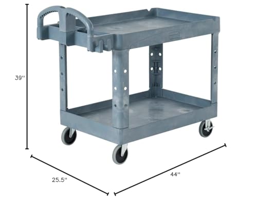 Rubbermaid Commercial Products Brute Heavy Duty 2-Shelf Utility/Service Cart, Medium, Lipped Shelves, Ergonomic Handle, 500 lbs. Capacity, Gray, for Warehouse/Garage/Cleaning/Maintenance/Stadiums