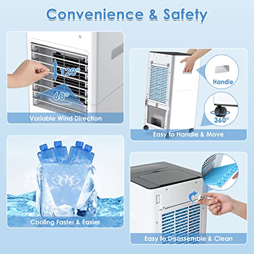 Portable 3-IN-1 Air Conditioners for Room, Portable AC Unit with 1.6 Gallon Water Tank, 4 Modes & 3 Speeds, Personal Air Cooler with Remote Control Fast Cooling for Room Home Office