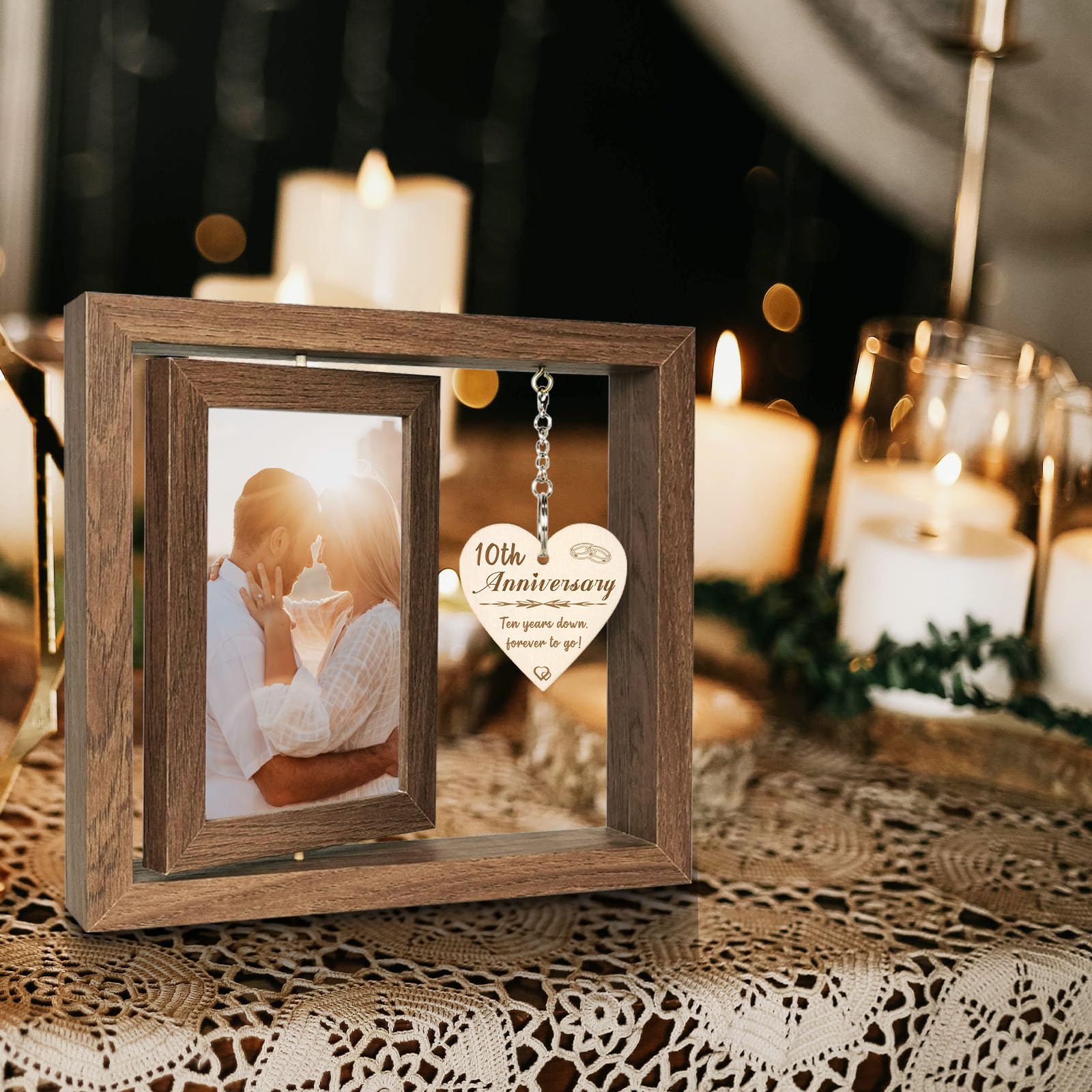EYITUPC 10 Year Anniversary Picture Frame Gifts for Wife, 10th Wedding Anniversary Frame for Her Couples, Display Two 4x6 Inch