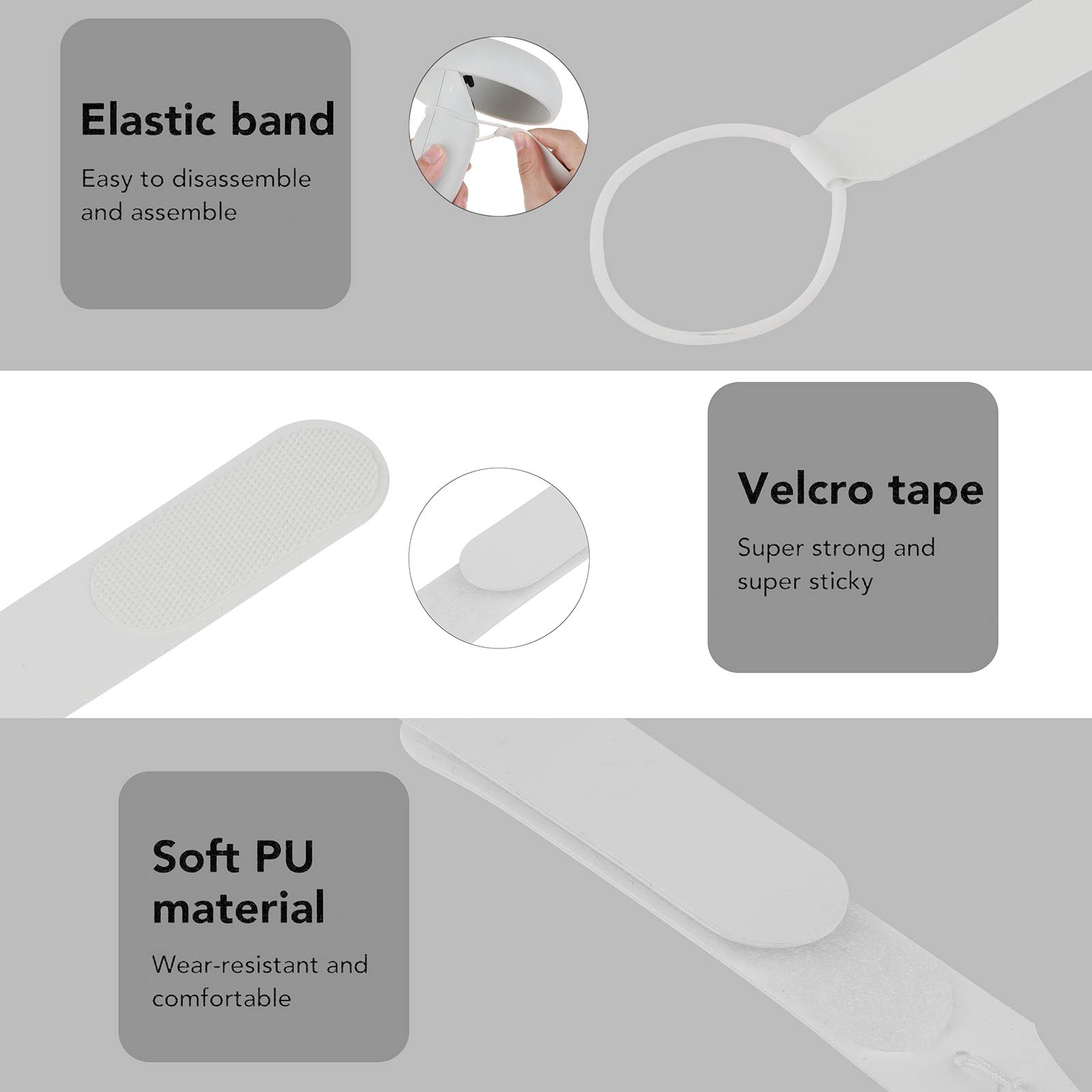 Esimen Knuckle Strap for Oculus Quest 2 with Adjustable Wrist Strap Button Cover Touch Controller Grip Accessories (White)