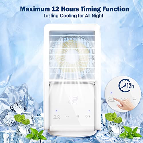 Portable Air Conditioners, USB Personal Evaporative Air Cooler with 12H Timer, 3 Wind Speeds 7 Colors Light, Touch Screen Desktop Cooling Fan with Large Water Tank for Home Room/17