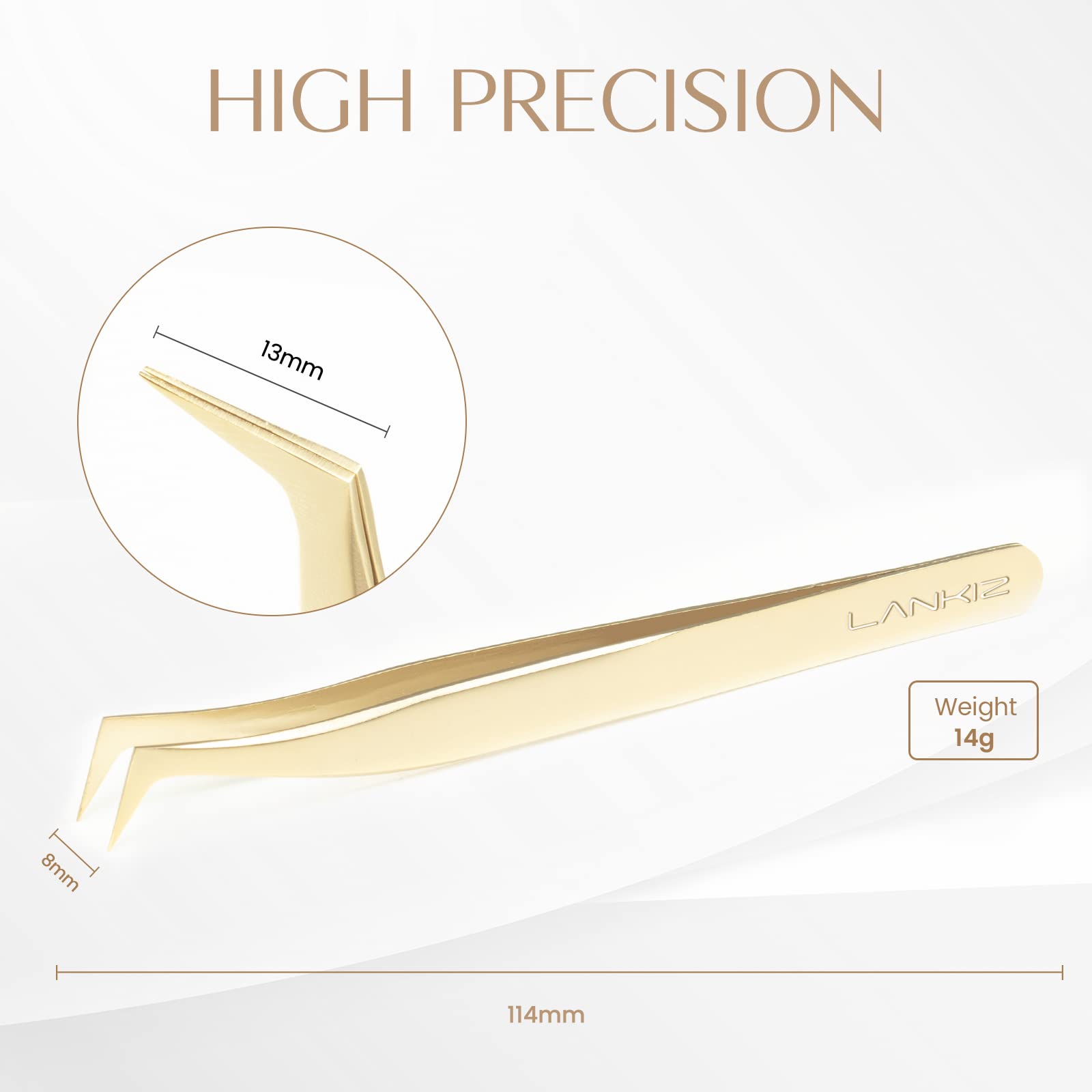 LANKIZ Lash Tweezers for Eyelash Extensions - Premium Stainless Steel Curved Tip Design for Precision Eyelash Extension Application - Non-Slip Grip for Comfort and Reduced Fatigue - L-shaped Tweezers