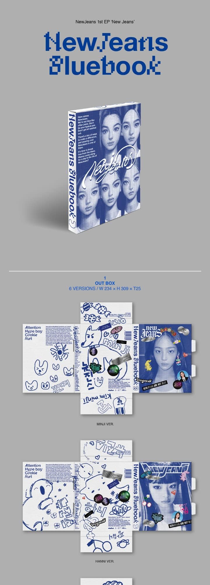 DREAMUS NewJeans New Jeans 1st EP Album Bluebook Version CD+Mini Poster On Pack+Log +Pin-up Book+Phoning Manual Book+ID Card+Sticker Pack+Photocard+Tracking Sealed (MINJI Version)