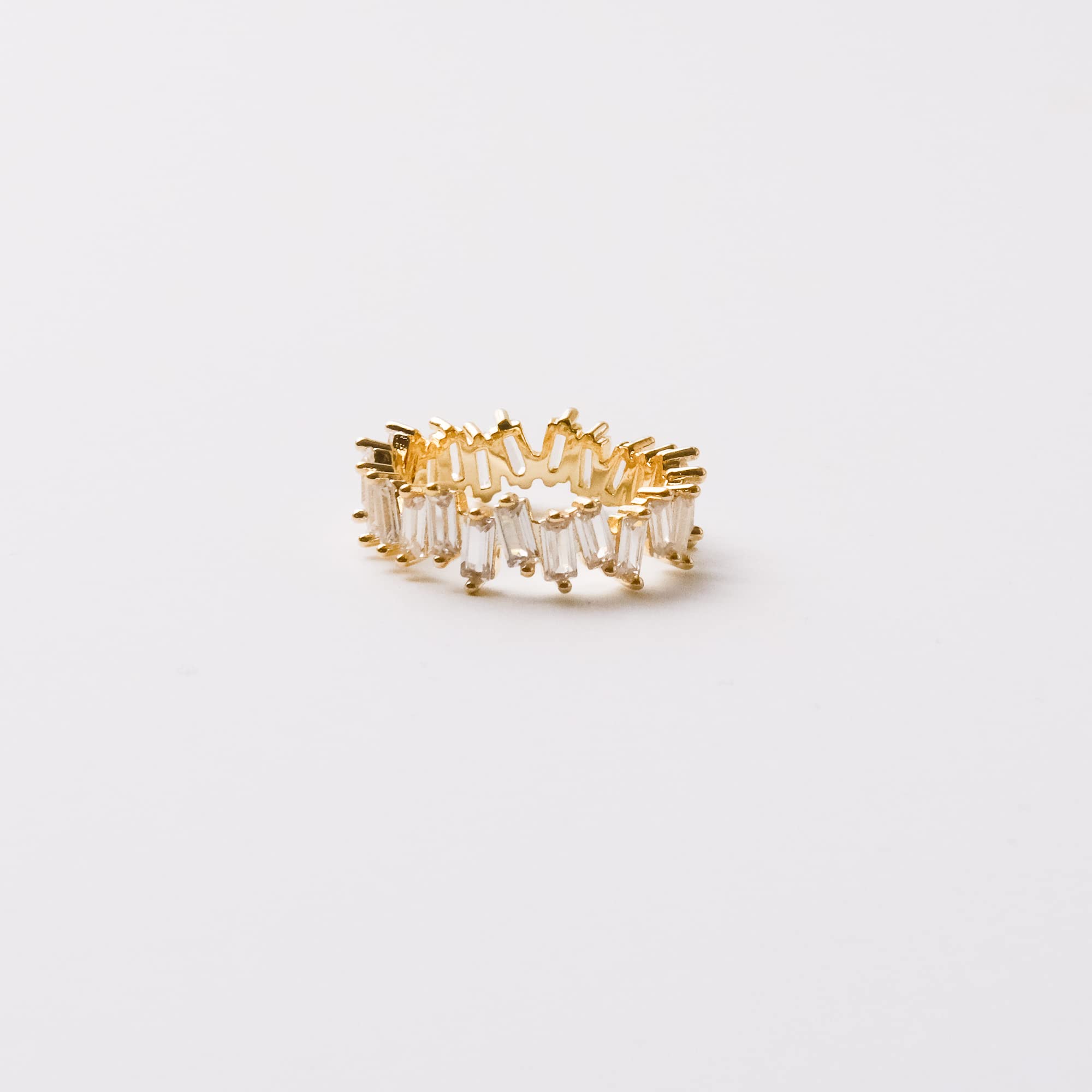 espere CZ Baguette Zig Zag Ring | 18K Gold Plated Baguette Cluster Eternity Stacking Band (4)