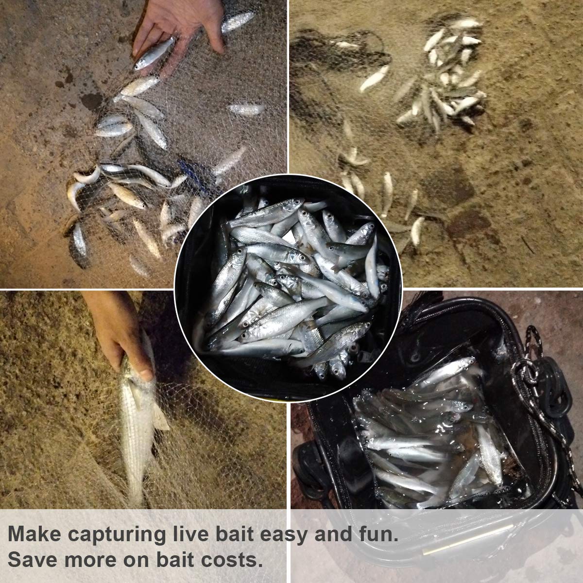 Drasry Fishing Cast Net with Heavily sinkers for Saltwater Freshwater Bait Trap Throw Net. Size 4ft to 10ft Radius (Tire line, 5FT /150cm Radius)