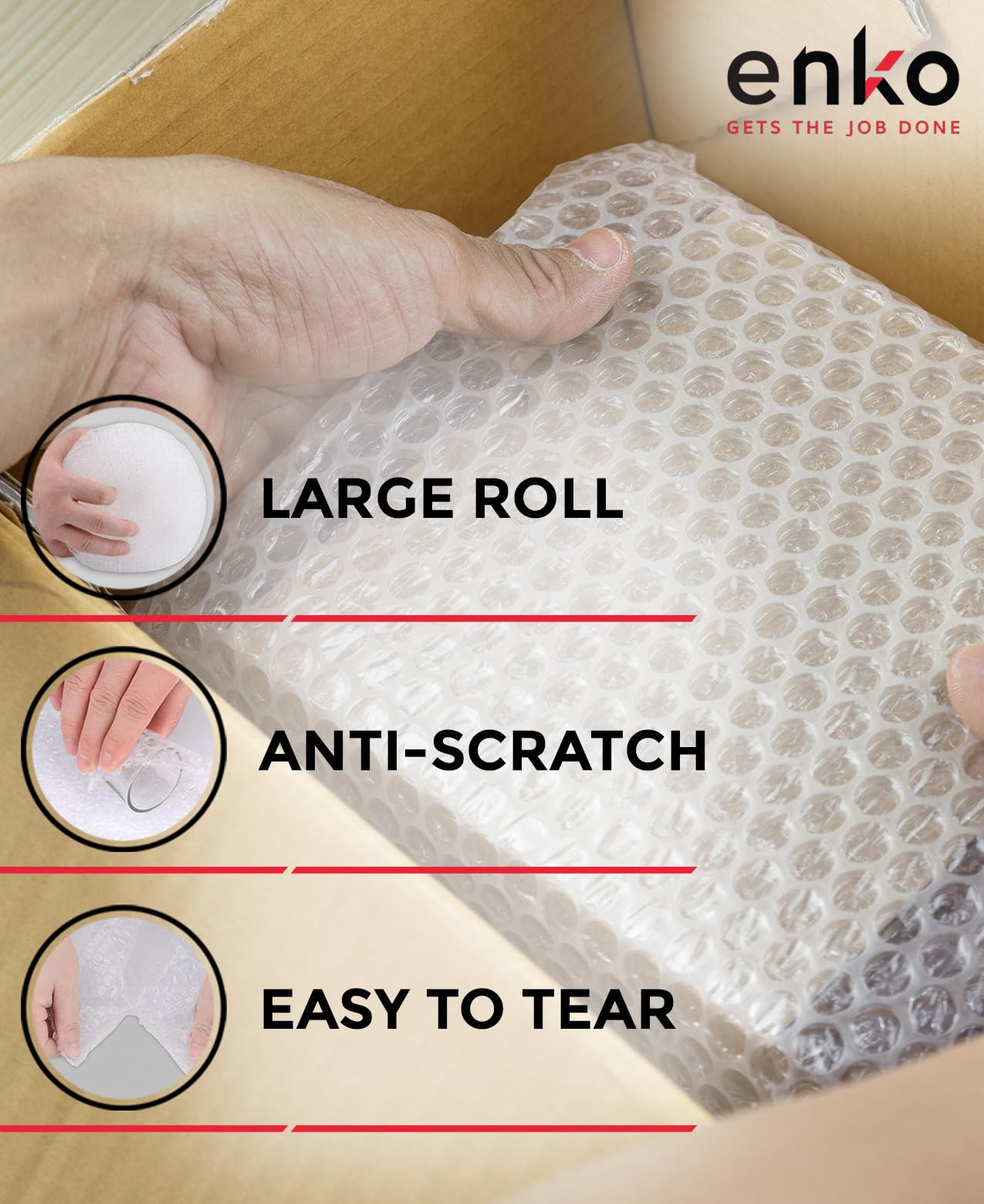 enKo (1 Pack) 12 inch x 72 feet Bubble Cushioning Wrap Roll Perforated 20 Fragile Sticker Labels for Moving Shipping Packing Boxes Supplies