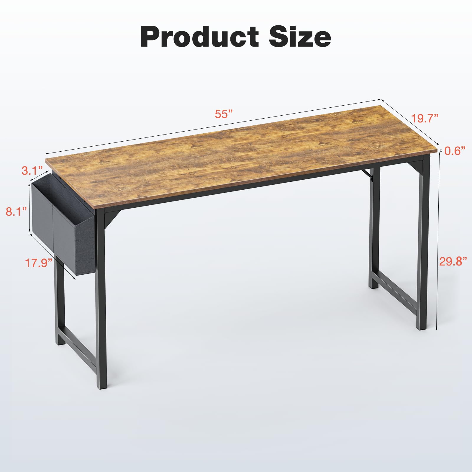 OLIXIS Computer Desk Home Office 55 Inch Writing Study Work Desk Storage Bag Headphone Hooks Large Simple Modern Wood Kids Student PC Table