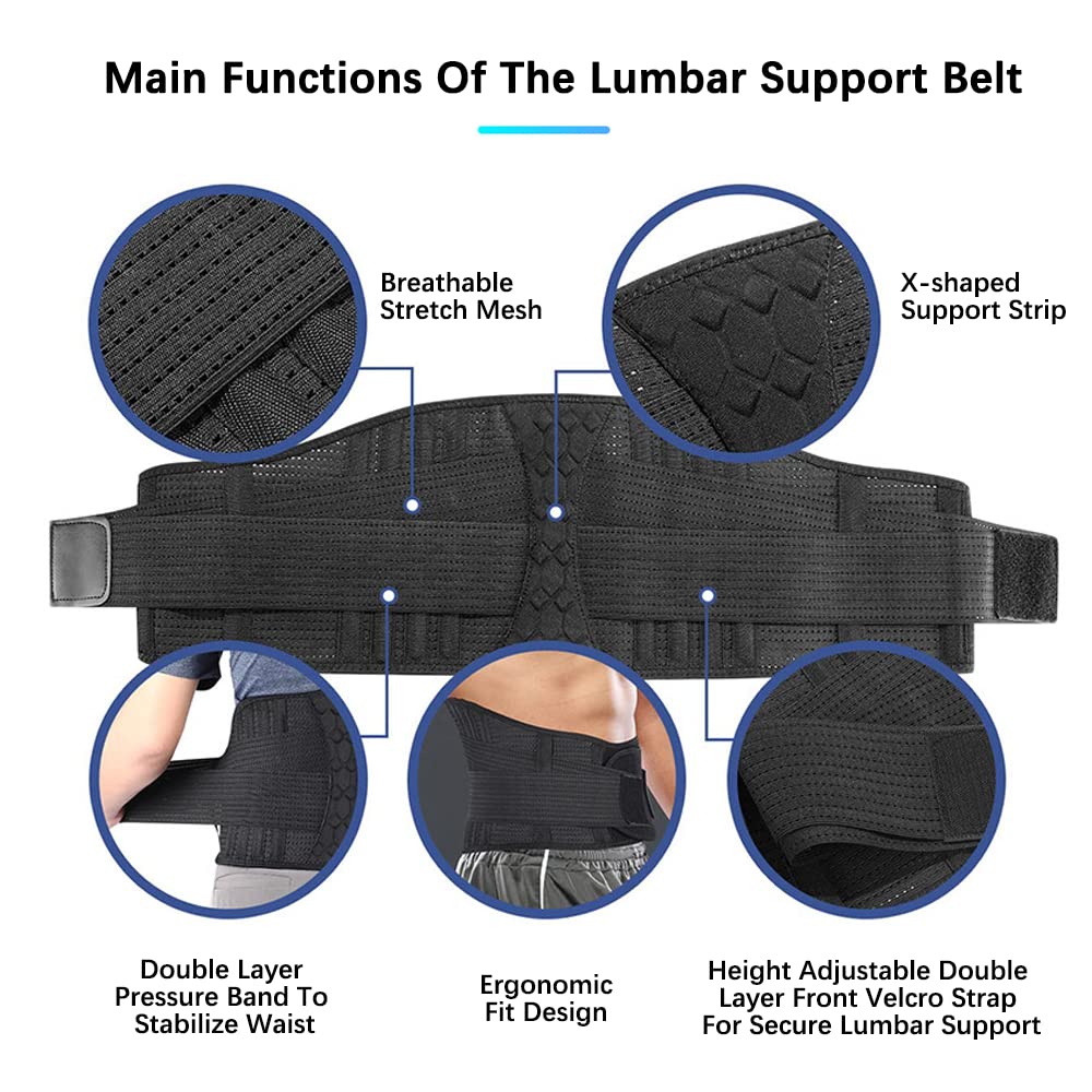 GRAIKETLY Back Support Belt For Men, Back Brace For Lower Back Pain With Dual Adjustable Straps, Lumbar Support Back Brace With 9 Support Strips, Lower Back Relief For Pain, Heavy Lifting - Size S