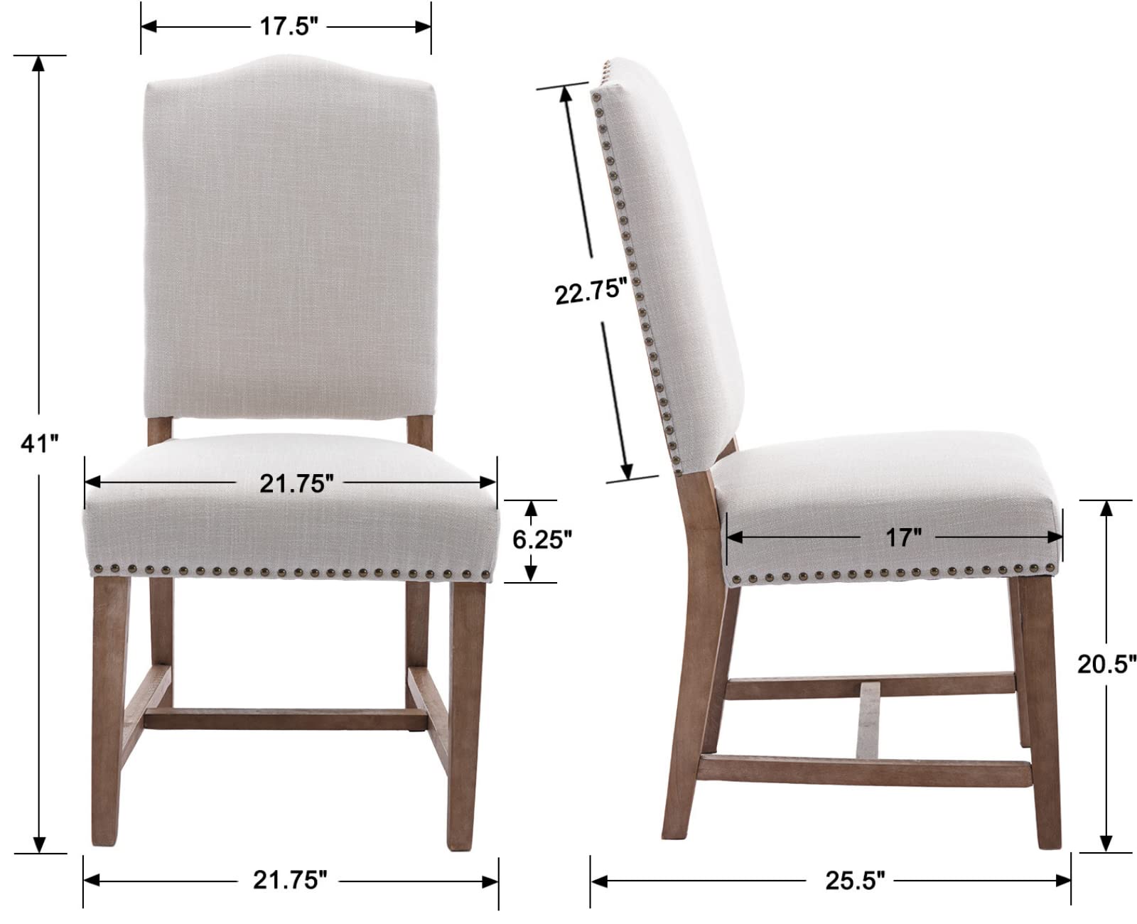 EALSON Farmhouse Dining Chairs Set of 2 Upholstered Dining Room Chairs with Wood Legs and Nailhead Trim Mid Century Modern Kitchen Chairs with High Back Padded Parson Chairs, Linen Beige