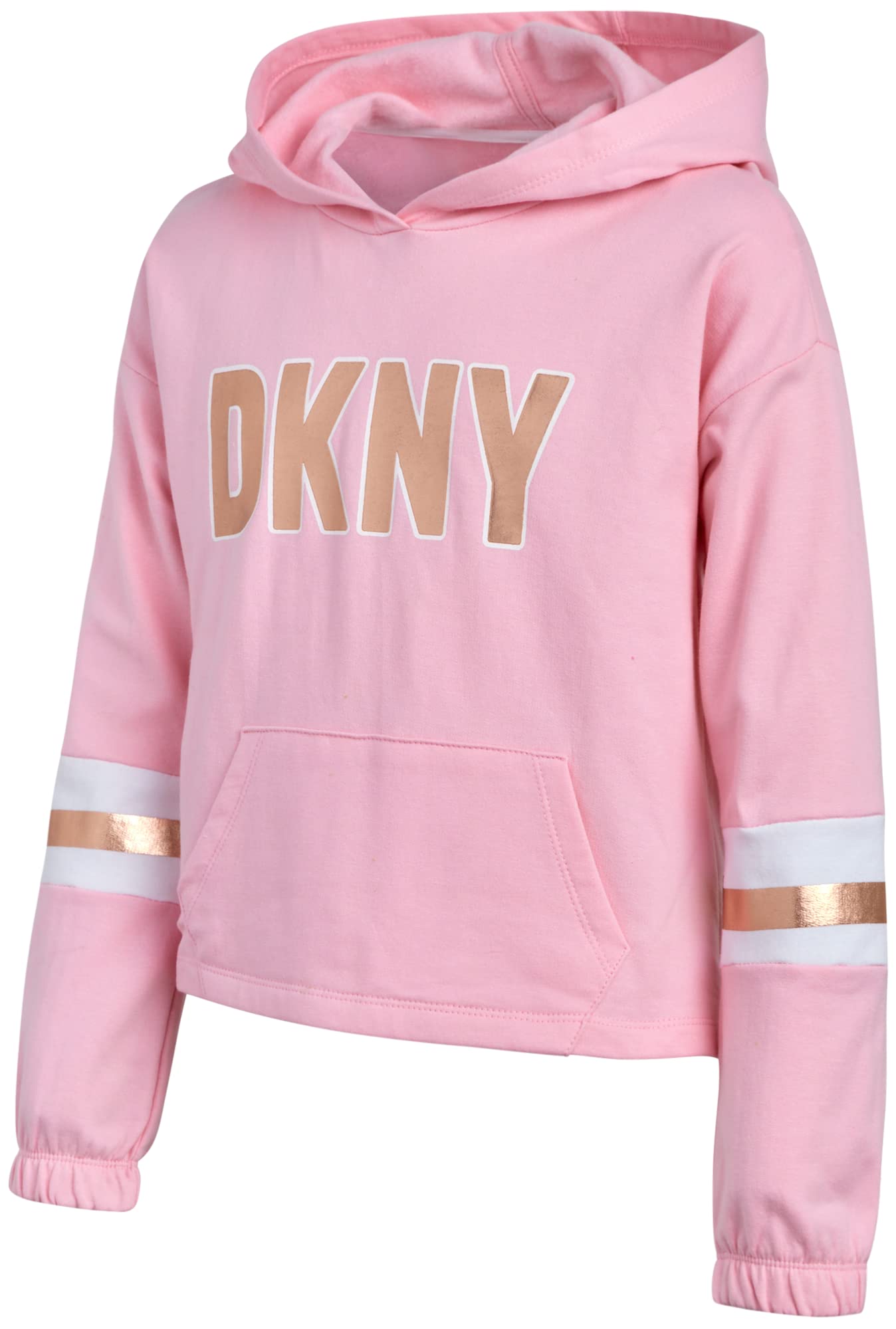 DKNY Girls' Sweatshirt - Lightweight Pullover Fleece Hoodie, Size 7, Dusty Olive