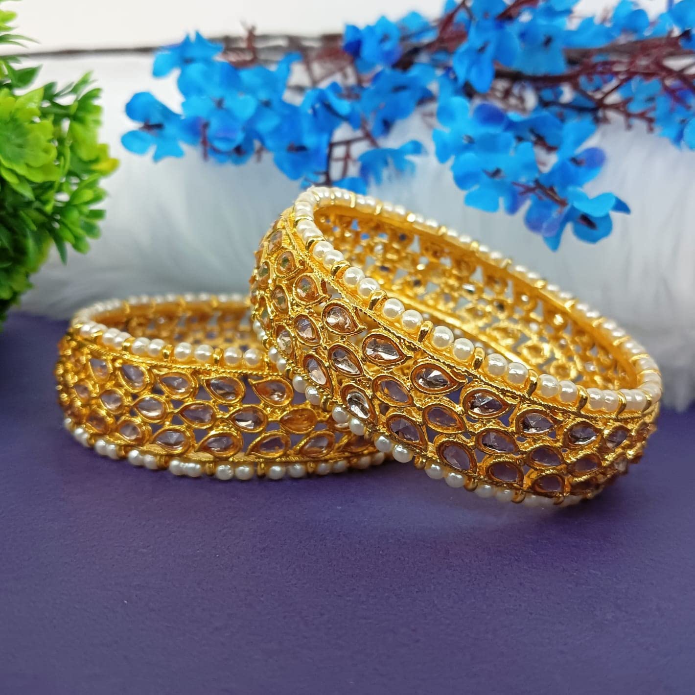 Efulgenz Indian Bangles for Women Crystal Bangles Set Pearl Bangles Gold Indian Bangles Traditional Indian Bangles Women Bangles Indian Bridal Bangle Set Indian Wedding Bangles