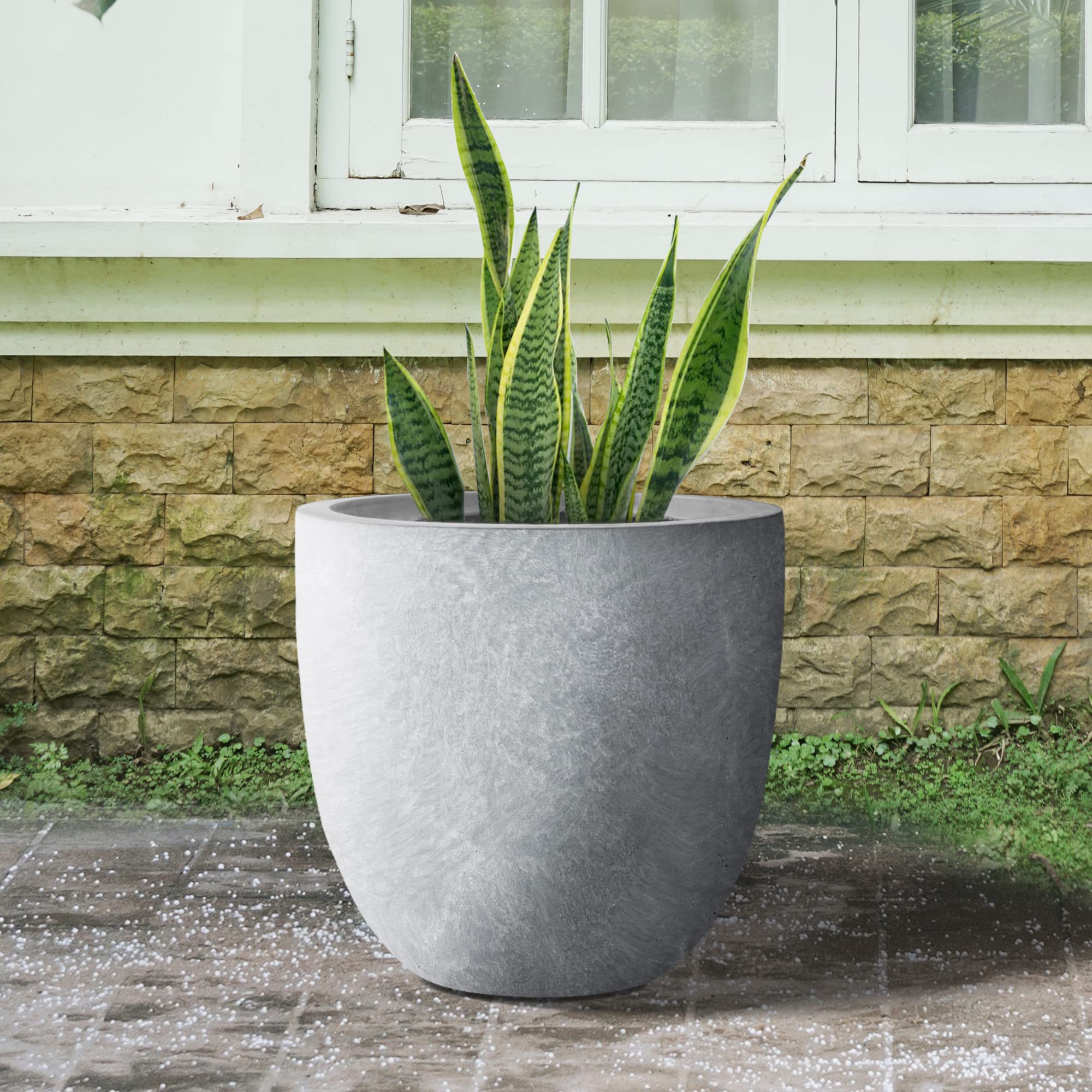 Kante RC0050B-C60611 Lightweight Concrete Modern Outdoor Round Planter, 14" x 14" x 12", Slate Gray