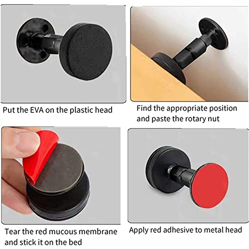 OUKEYI 4 Pieces of Adjustable Threaded Bed Frame Anti-Shake Tool,Headboard Stoppers,Bed stoppers ,Wall Bed headboard Anti-Shake Fixer for Beds Cabinets Sofas, 30-68mm (Black)