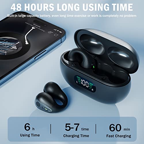 MaxKite Ear Clip Bone Condution Headphones, Ear Clips Ear Buds Open Ear Earbuds for Android iOS Windows, Bone Conduction Earbuds with Earhooks for Sports Workout Running Cycling