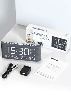 Digital Wooden Alarm Clock with Dual Alarm,Weekday/Weekend Mode,Adjustable Volume,Humidity & Temperature Detect,2-100% Dimmer,12/24H,Snooze,2 USB Chargers,Battery Backup, Loud Alarm Clock for Bedroom