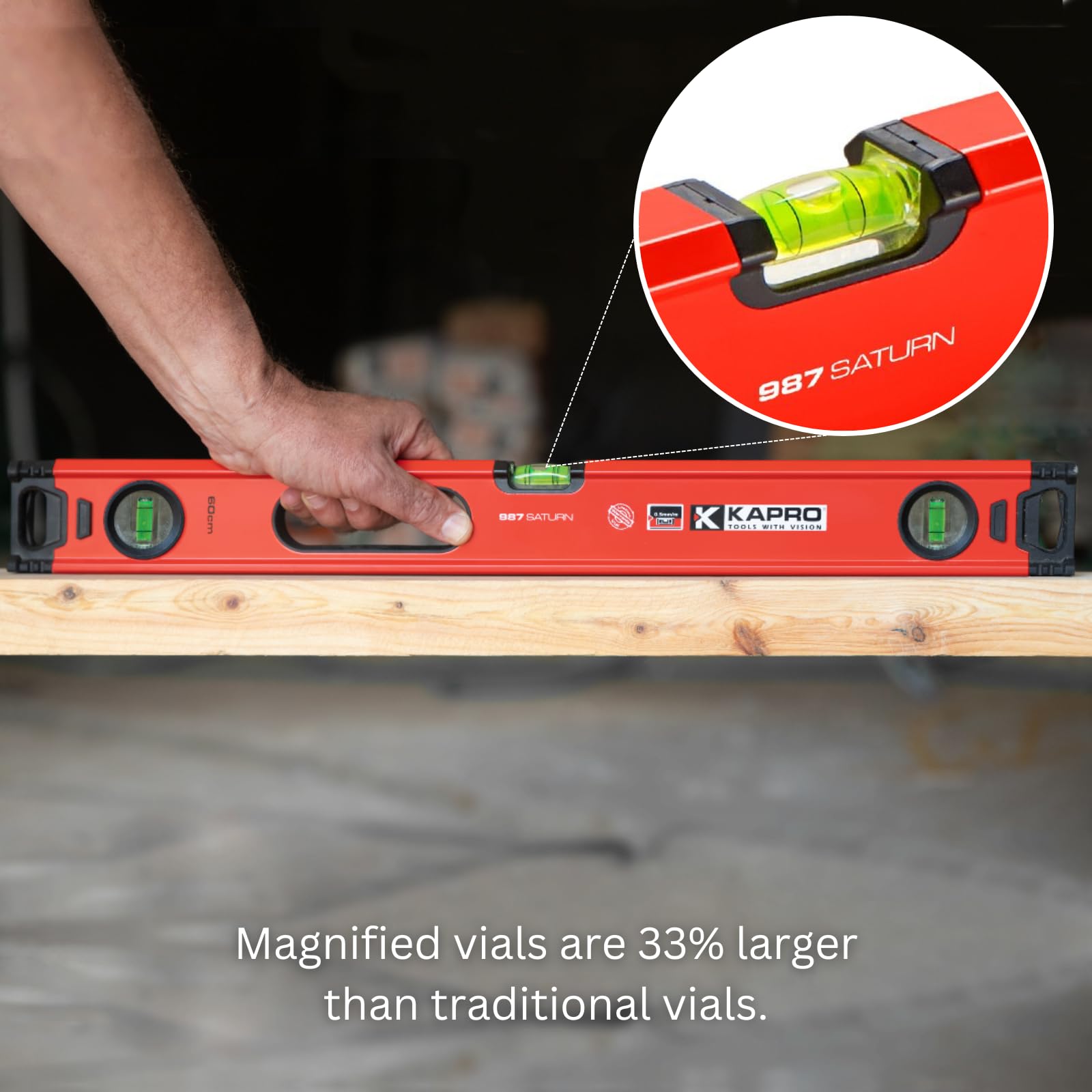 Kapro - 987XL Saturn Box Level - Professional Level - Features Acrylic Break-Proof Vials and Wall-Grip - Aluminum Box Beam Frame - 72 Inch