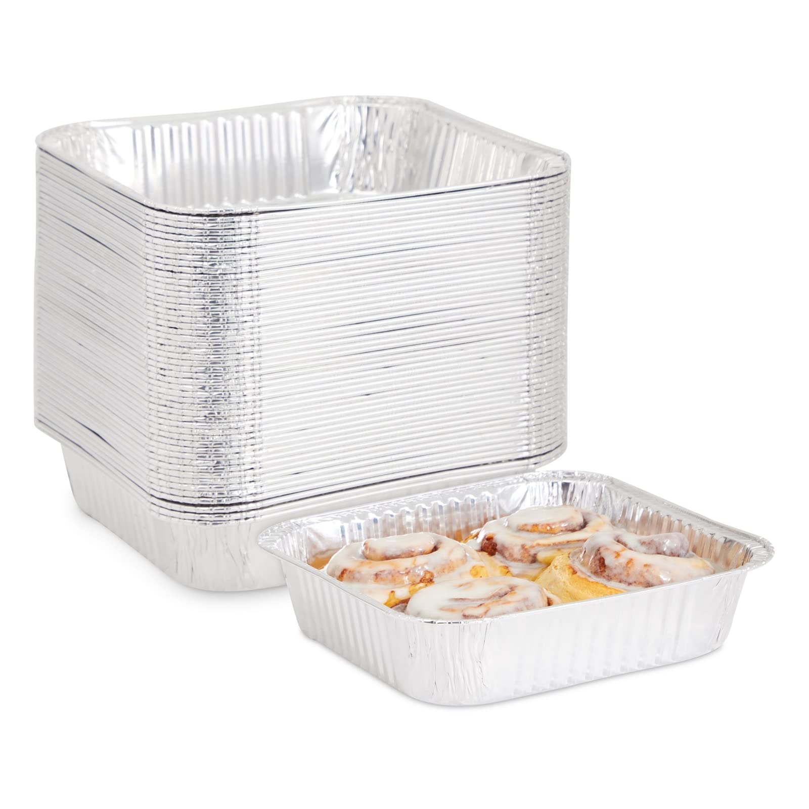 Stockroom Plus 50 Pack 8x8 Disposable Aluminum Foil Pans for Baking, Square Trays for Meal Prep