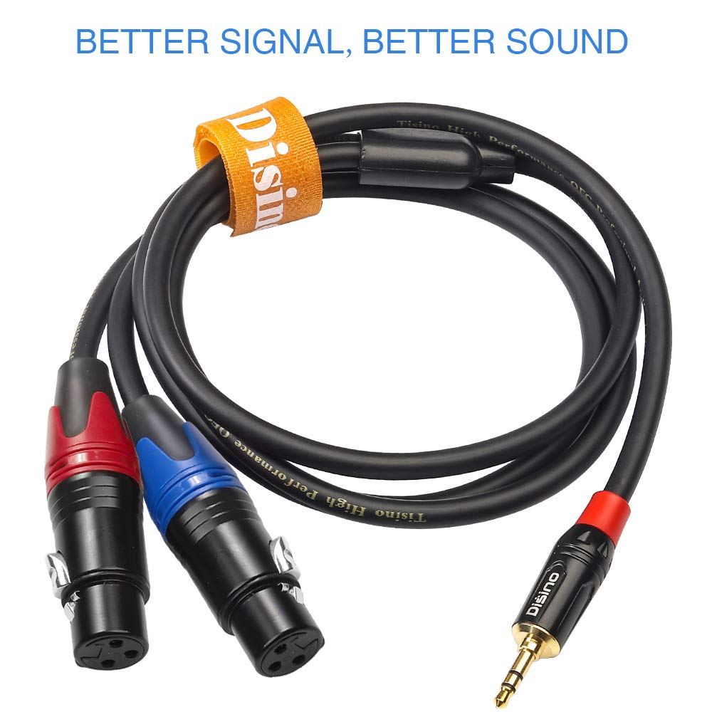 Disino Dual Female XLR to 3.5mm Y-Splitter Cable, Unbalanced XLR Female to 1/8 Inch Mini Jack TRS Stereo Aux Interconnect Audio Mic Breakout Patch Cord - 3.3 Feet/1 Meter