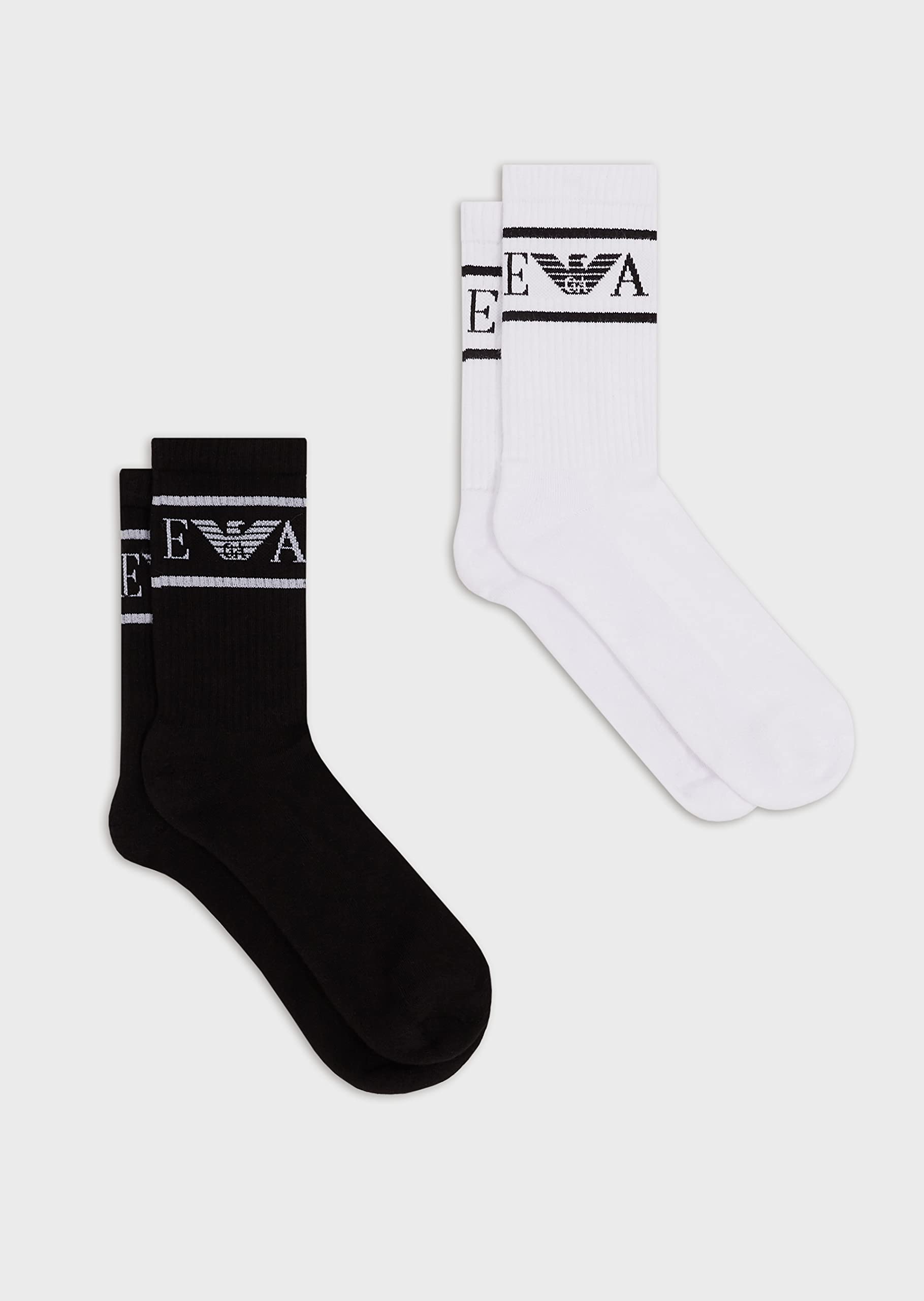 Emporio Armani mens Sporty 2-pack Short Socks, White/Black, One Size US