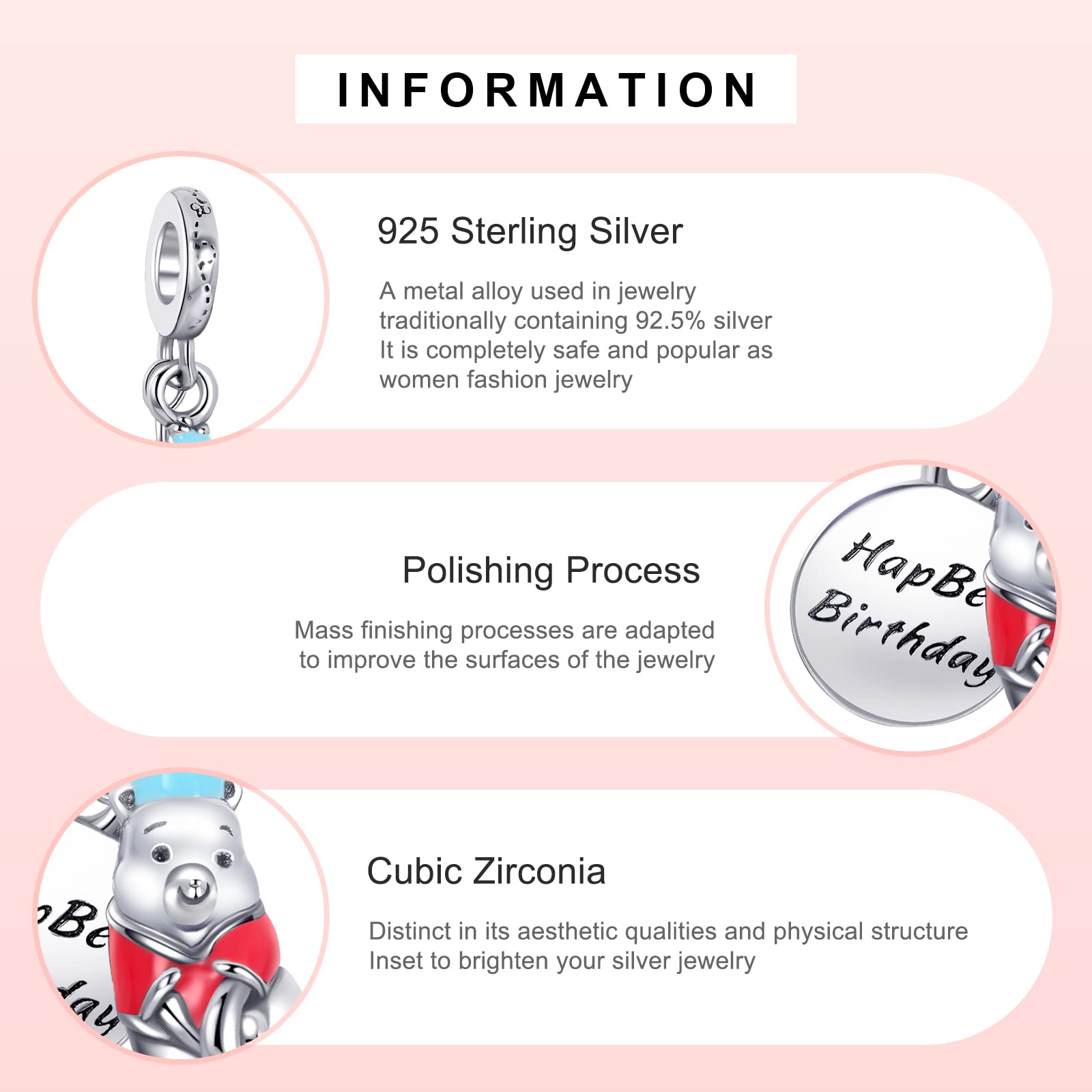 EZ Tuxedo Birthday Dangle Charms 925 Sterling Silver HaBee Birthday Pendants for Bracelets