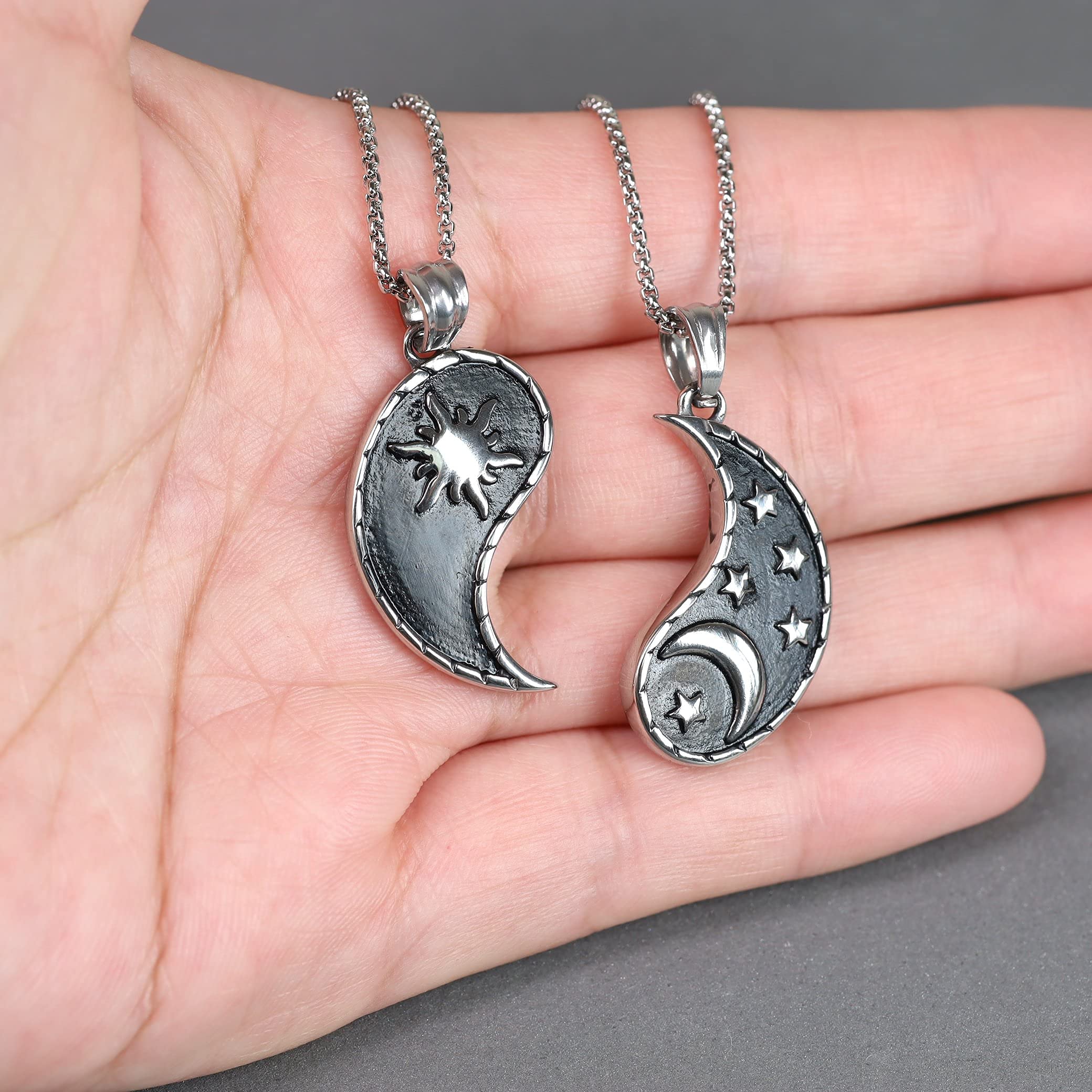 GAVU Stainless Steel His and Hers Moon and Sun Necklaces for Couples