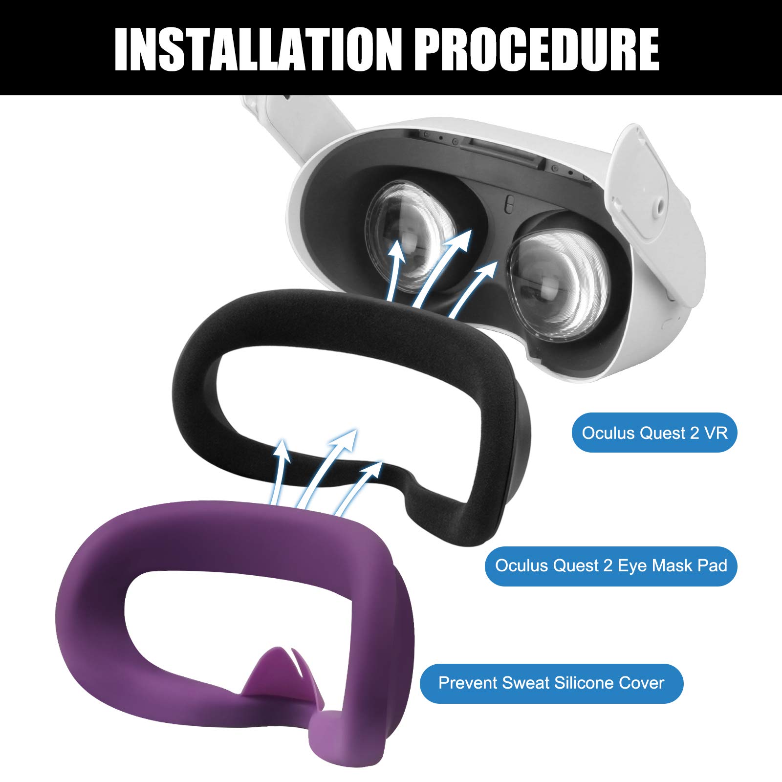 Eyglo VR Face Silicone Cover Mask for Oculus Quest 2 Headset Face Pad Cushion Sweatproof Anti-Fog Oculus Quest 2 Accessories (Purple)