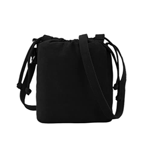 Emprier Women's Small Bucket Bags and Purse Small Canvas Tote Handbag Drawstring Hobo and Shoulder Handbags Black