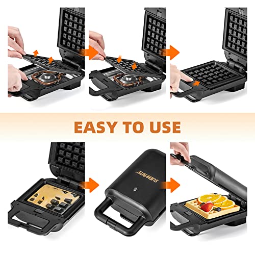 Mini Waffle Maker, Waffle Iron, Non-Stick 2-in-1 Waffle Machine with Removable Plates, Belgian Waffle Maker with Easy to Clean, Black