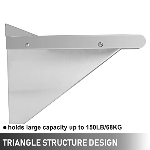 Karpevta Stainless Steel Wall Mount Shelf 12x24 Inch Stainless Steel Shelf Wall Mounted Stainless-Steel Shelf Wall Mountable for Kitchen, Utility Room