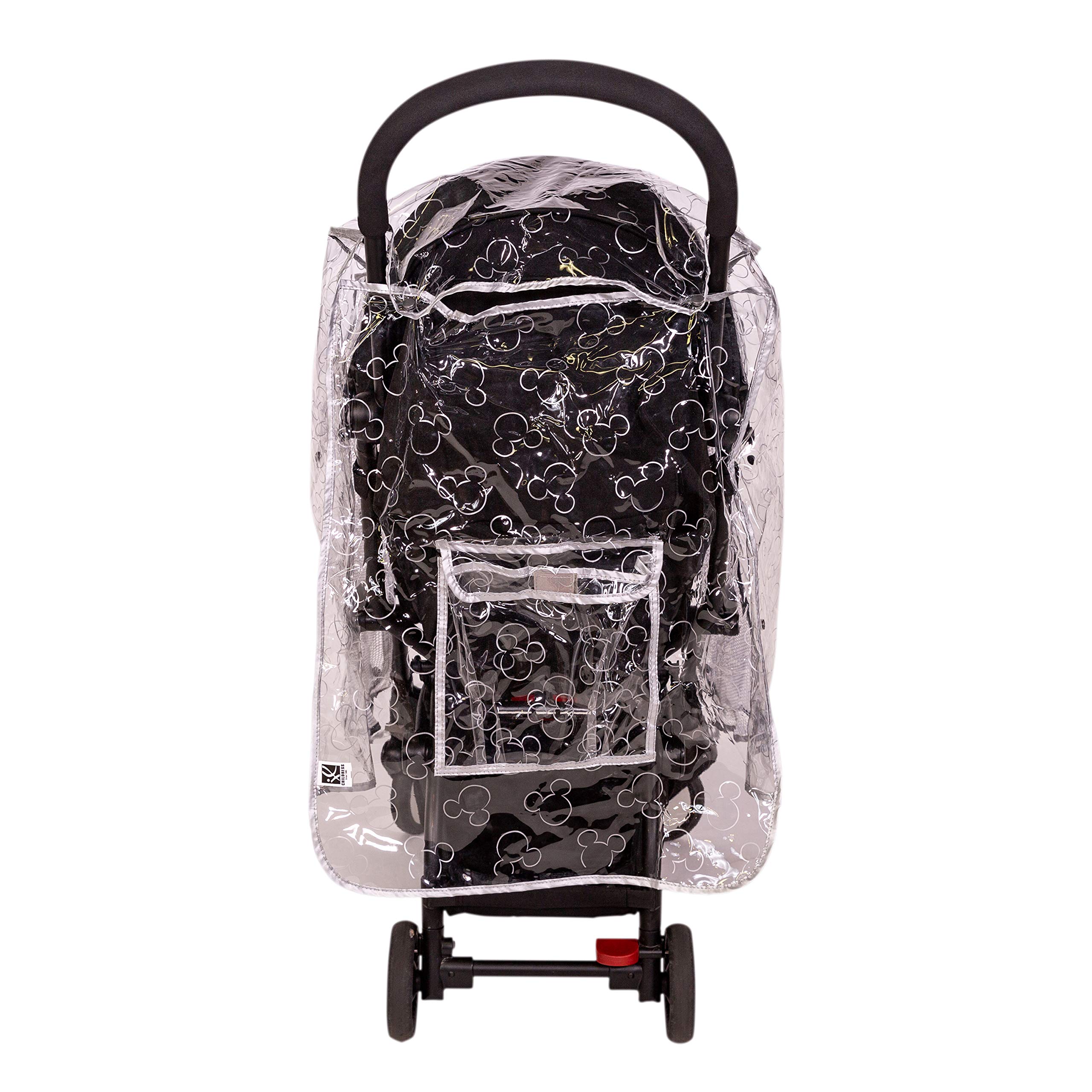 Disney Baby by J.L. Childress Universal Stroller Rain Cover - Disney Stroller Accessory - Disney World Travel Essential - Mickey Mouse Pattern - Storage Pocket - Clear/Silver