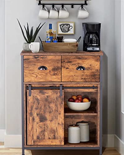 MAISON ARTS Industrial Coffee Bar Cabinet - Sideboard Buffet with 2 Drawers&Sliding Barn Door, Storage Cabinet for Kitchen Dining Room Living Room