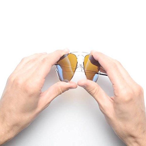 Eagle Eyes Titanium Alloy Memory Flex Flexible Polarized Aviator Sunglasses - UV and Blue Light Protection (Matte Black, Gold Flash)