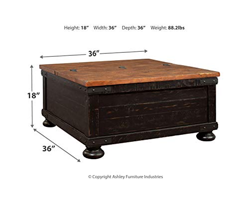 Signature Design by Ashley Valebeck Farmhouse Lift Top Coffee Table with Storage, Distressed Brown & Black Finish, 36 in x 36 in x 18 in