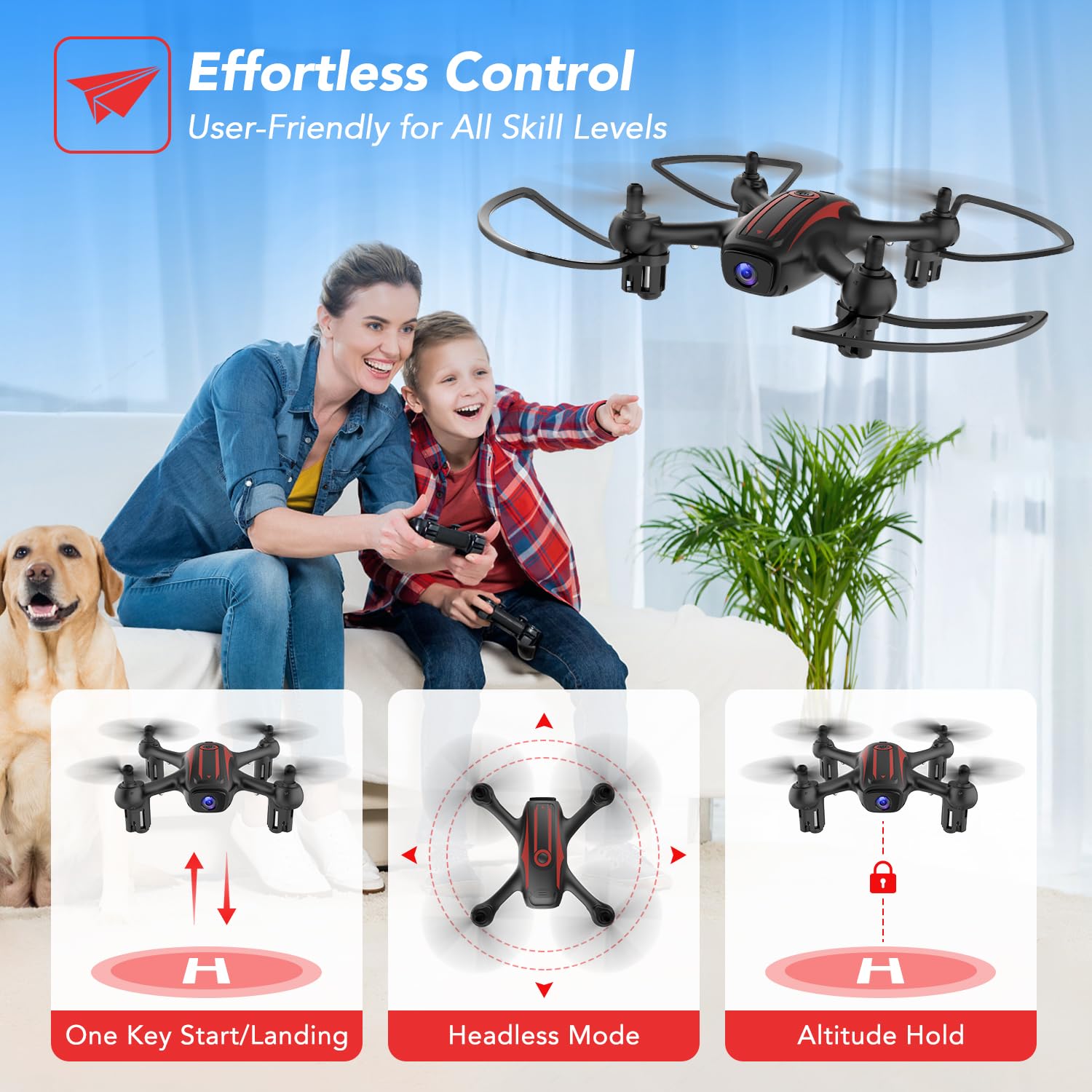 Elukiko Drone with Camera for Adults Kids, 1080P HD FPV WIFI Mini Drones, RC Quadcopter Helicopter with 2 Batteries, Throw to Go, High-Speed Rotation, 3D Flips, Waypoints Fly, Gravity Control, Gesture