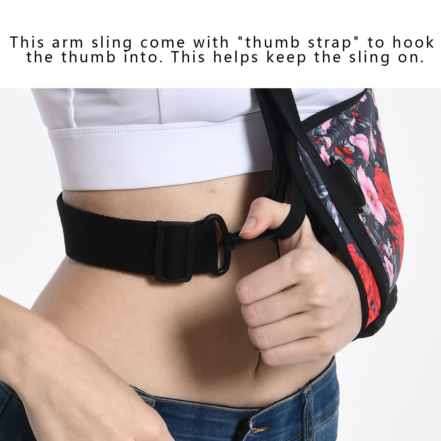 Fotgok Breathable Arm Sling with Waist Belt for Shoulder Women-Shoulder Immobilizer with Strong Support-Breathable Arm Support Brace for Shoulder Injury, Red Rose