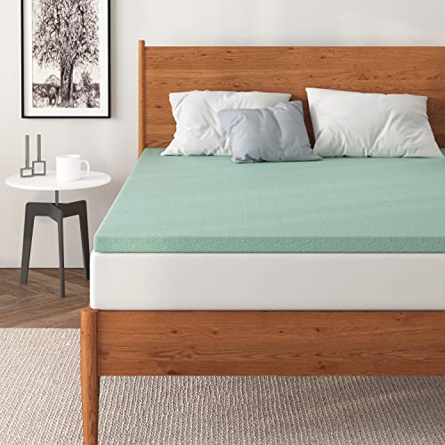 NapQueen 4 Inch Ventilated Green Tea Memory Foam Mattress Topper, Chic Green, CertiPUR-US Certified, Full