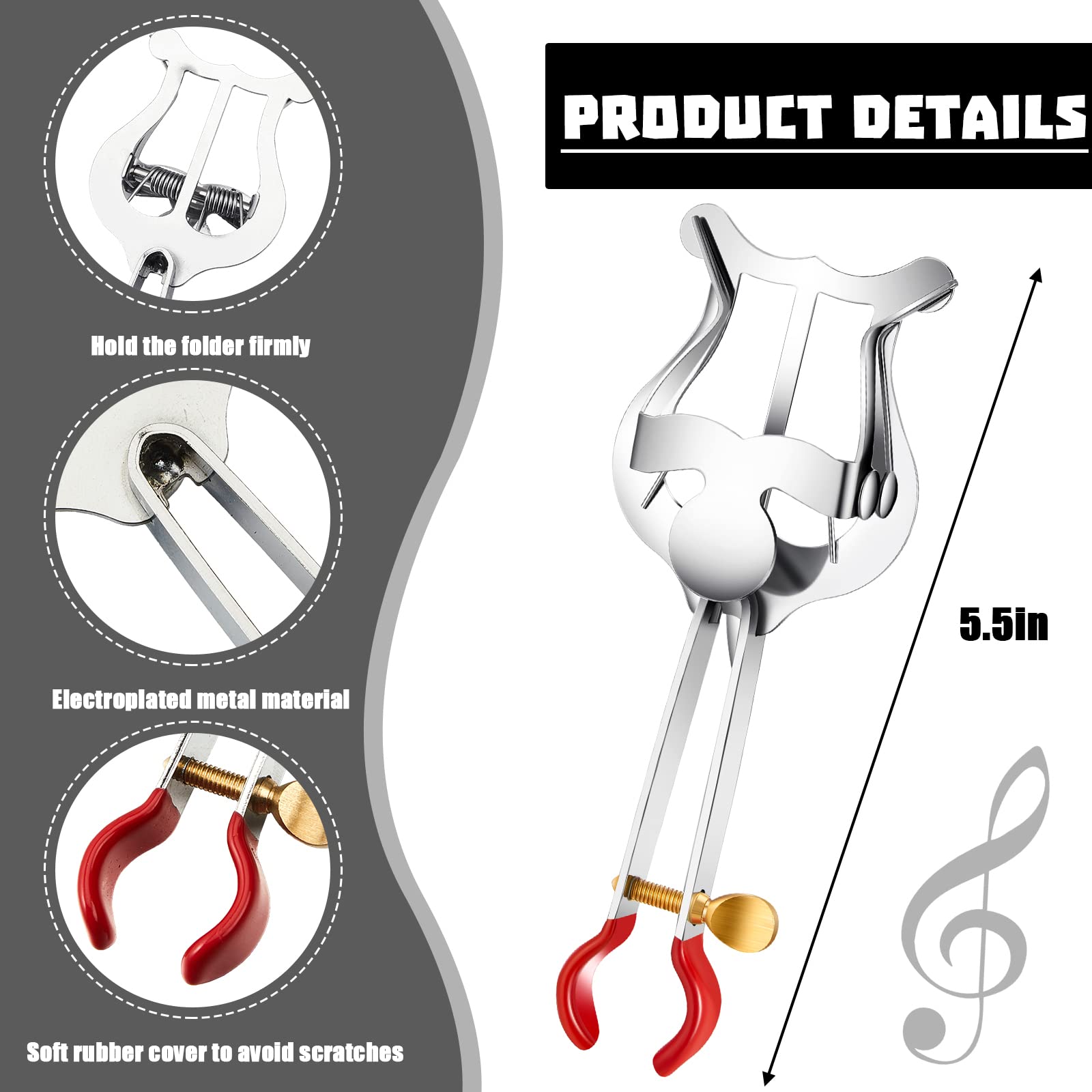 Flip Folio Folder, 12 Pcs Black Flip Folio and Trumpet Lyre Set Flip Folder Music Files Holder PVC Waterproof Window Pages Lightweight Instrument Lyre Marching Band Lyre and Flip Folder