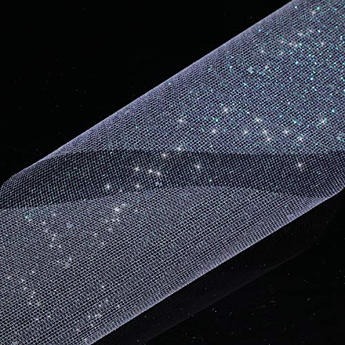 Senkary Glitter Tulle Roll Sparkling Tulle Ribbon Fabric Tulle Spool for Wedding Decoration Gift Wrapping, 6 Inch by 25 Yards (White)