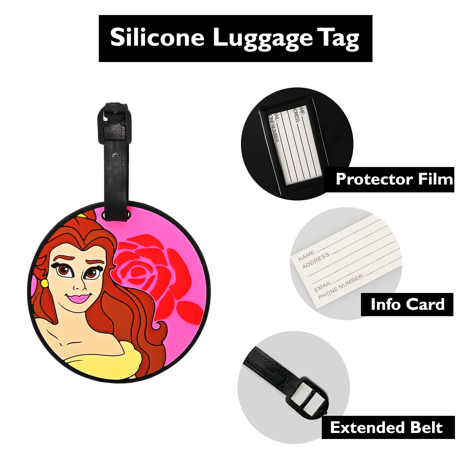 Disney Beauty & The Beast Luggage Tags 4-Piece Set - Mrs. Potts and Chip PVC Travel Tags - Disney Luggage Tag