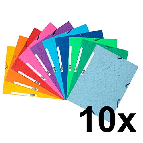 Exacompta Pack of 10 Folders Cardboard 3 Flaps with Elastic Closure 24 x 32 cm Assorted Colours