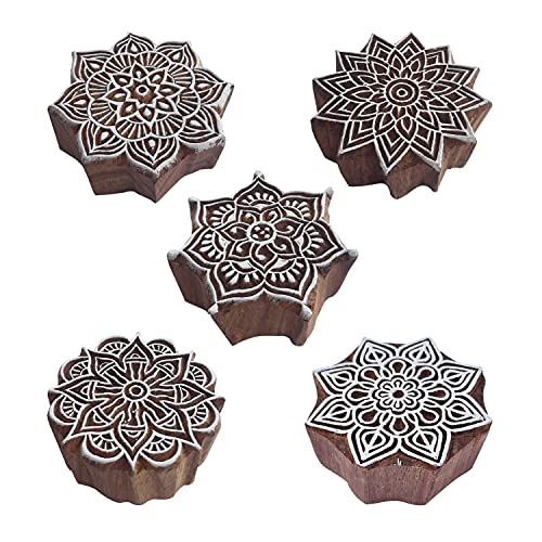 Royal Kraft Mandala Wooden Printing Stamps (Set of 5) - DIY Henna Fabric Textile Paper Clay Pottery Blocks Htag2209