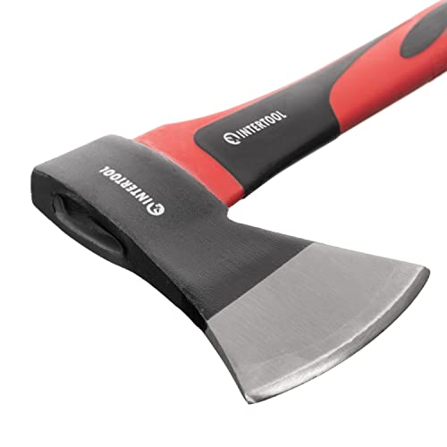INTERTOOL 15β Hatchet Axe, Small Camp Hand Axe, 1.3 lbs, Wood Chopping, Splitting, Shock Absorbing Fiberglass Anti-Slip Handle HT-0261