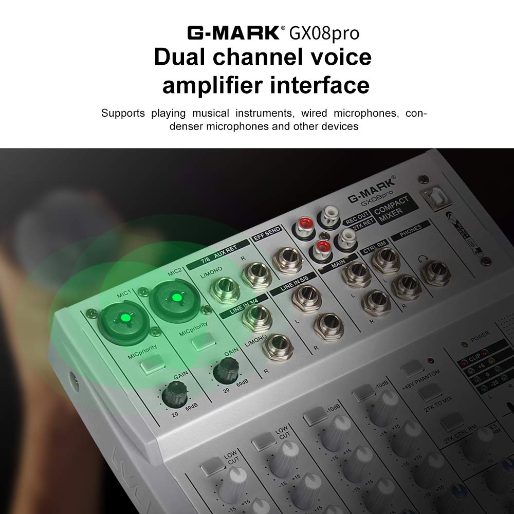 G-MARK GX08pro Professional audio mixer Microphone console 2 strero 2 Mono USB Computer connection