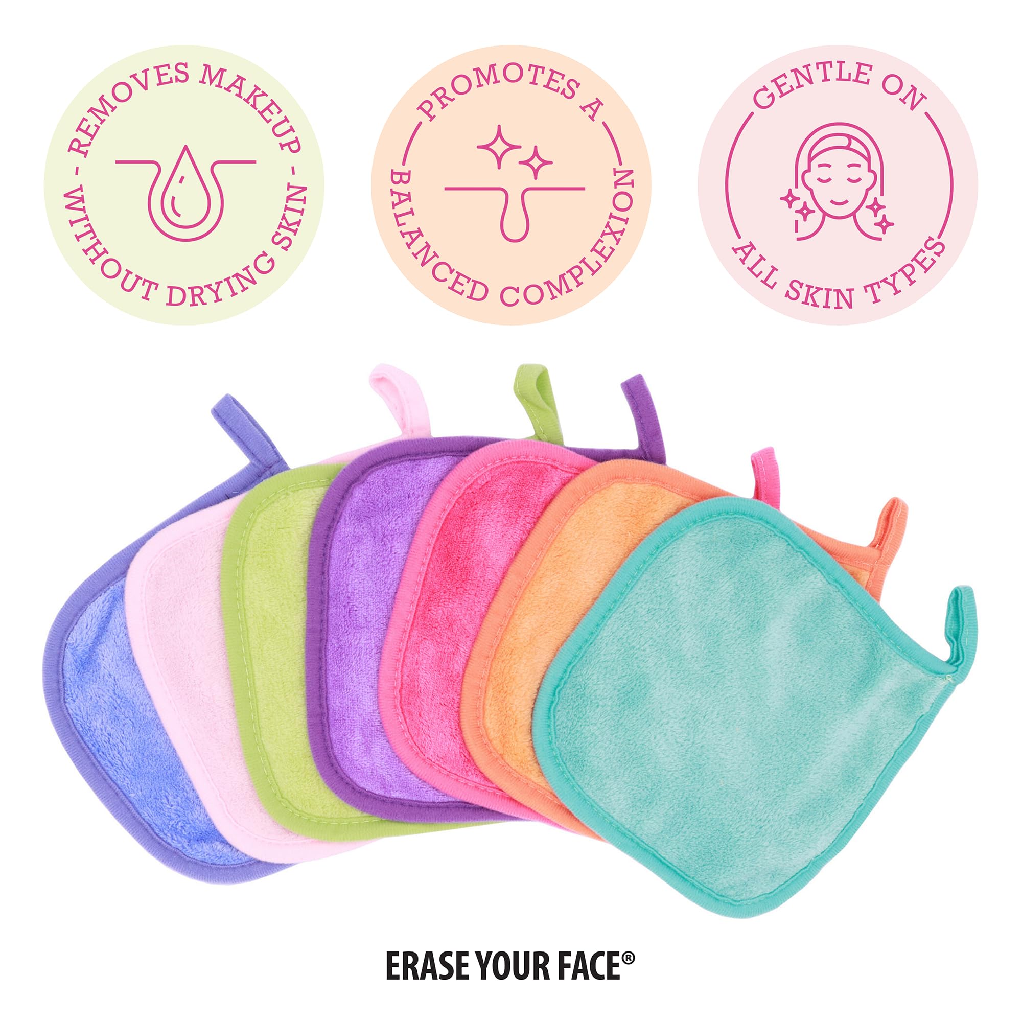 Erase Your Face Reusable Makeup Removing Wipes Cloths With Travel Case, 7 Count(Pack of 1)