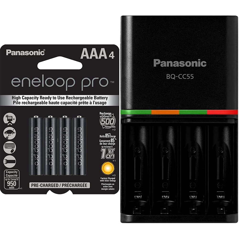 Eneloop Panasonic pro AAA Batteries (4-Pack) and Advanced Quick Charger